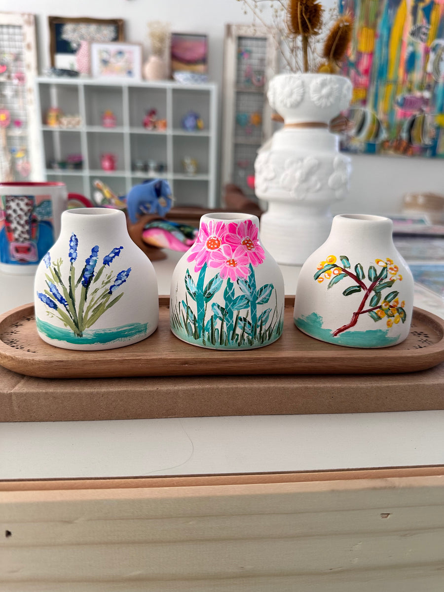 Small hand painted ceramic specimen vase – Jacinta Haycock Artist